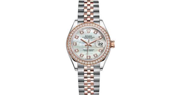 ROLEX LADY DATEJUST 28 ROSEGOLD&STEEL MOP DIAL DIAMOND BEZEL REF: 279381RBR