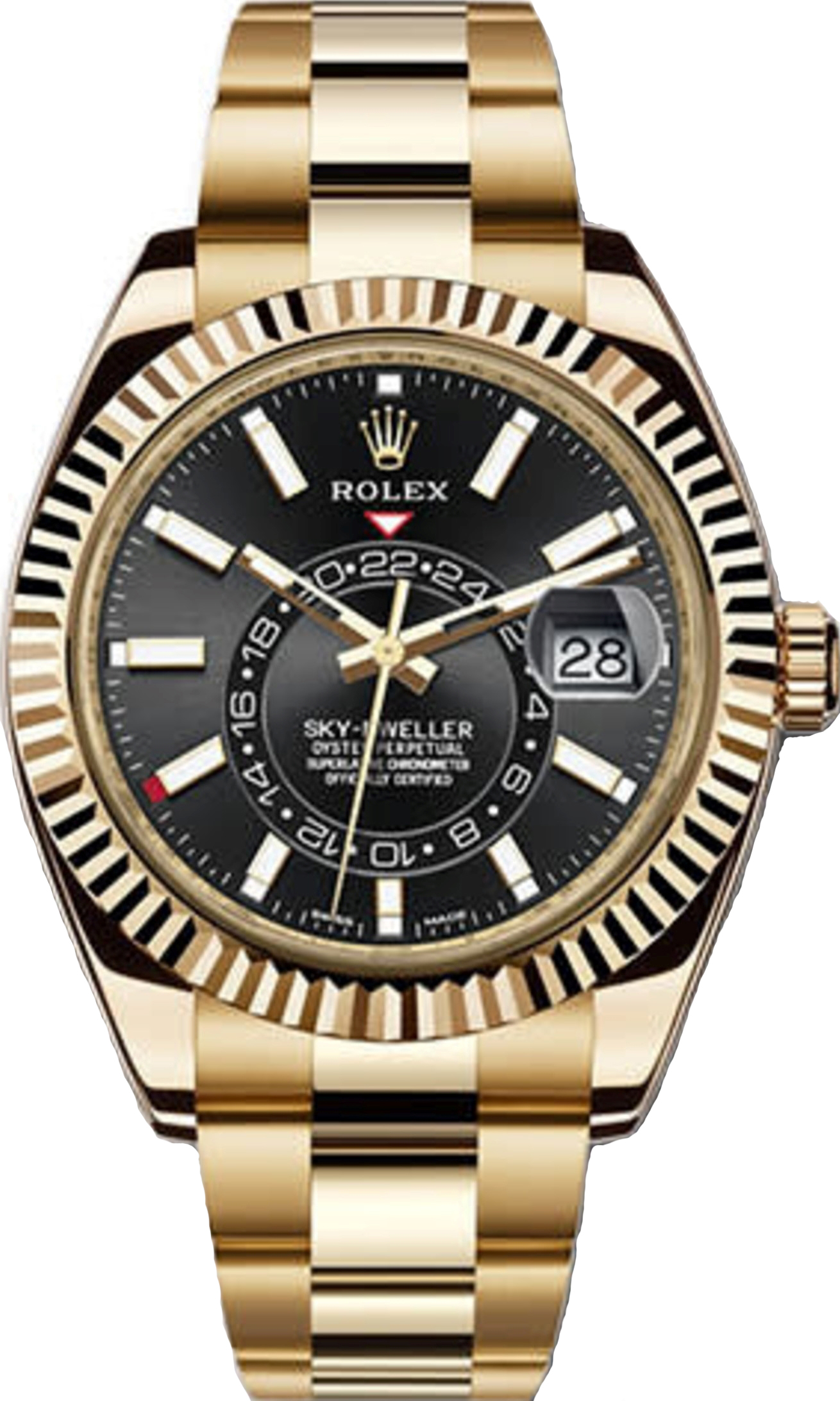 ROLEX SKY-DWELLER 42MM YELLOW GOLD BLACK DIAL REF: 326938