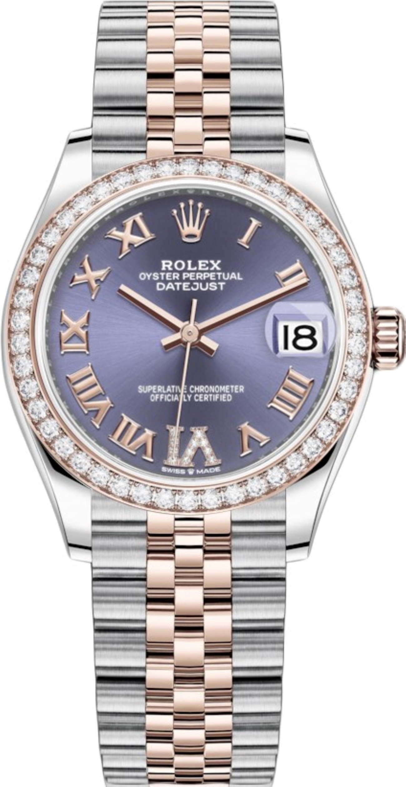ROLEX DATEJUST 31 ROSE GOLD&STEEL PURPLE DIAL JUBILEE DIAMOND REF ...