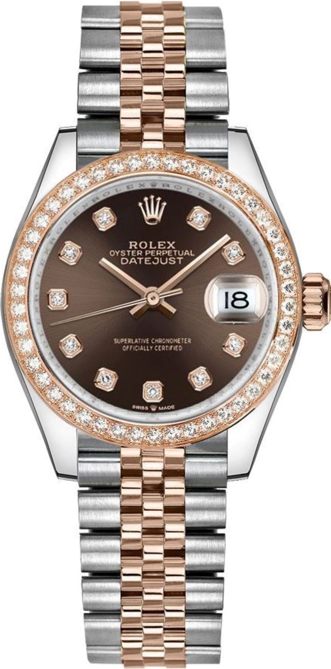 ROLEX DATEJUST 31 ROSE GOLD&STEEL CHOCOLATE DIAL JUBILEE DIAMOND REF ...