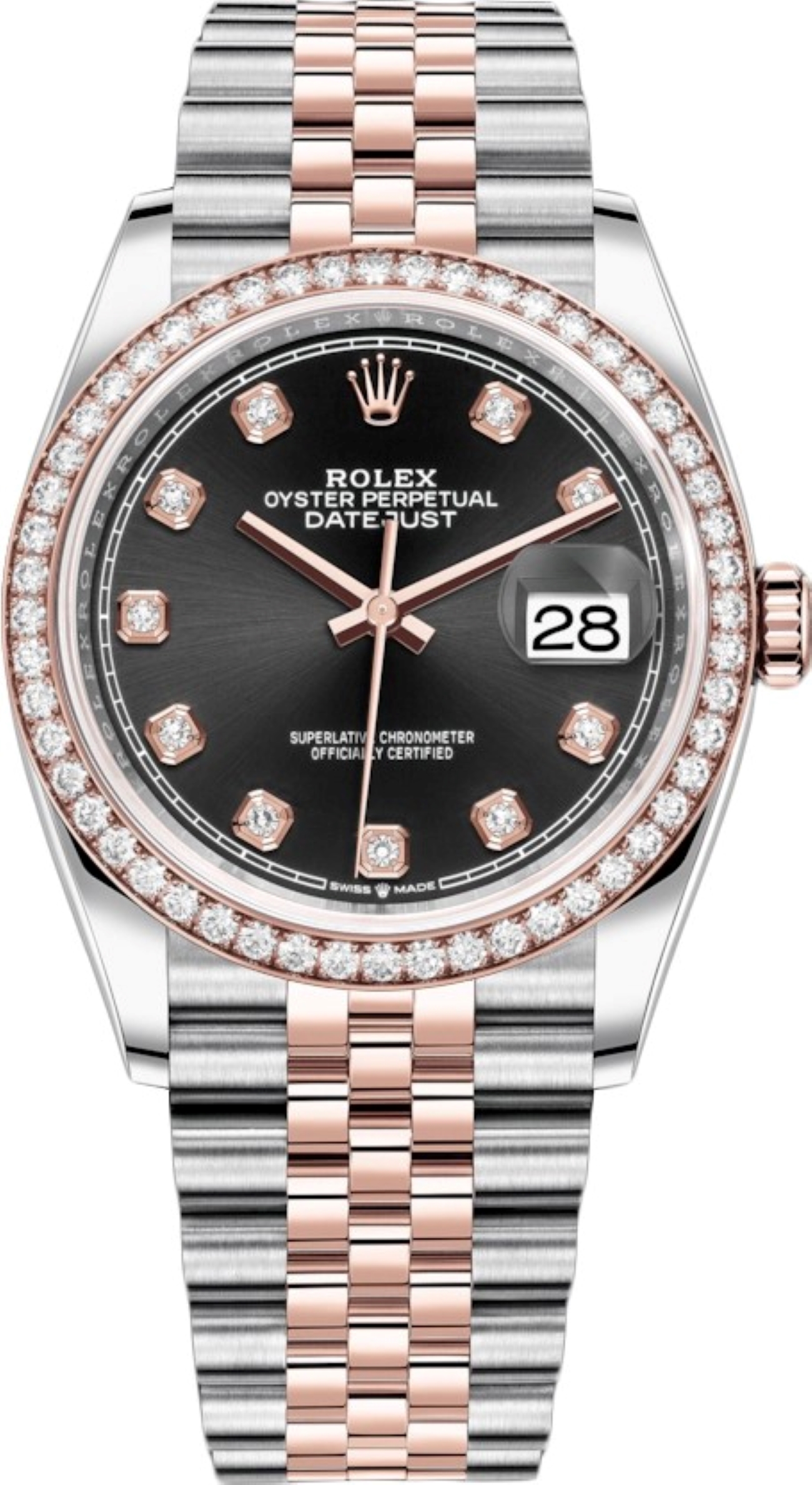 ROLEX DATEJUST 36 ROSE GOLD&STEEL BLACK DIAL DIAMOND BEZEL JUBILEE REF ...